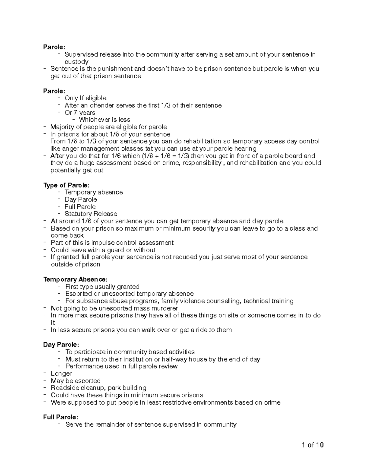 Risk Assessment for Parole - Parole: - Supervised release into the ...