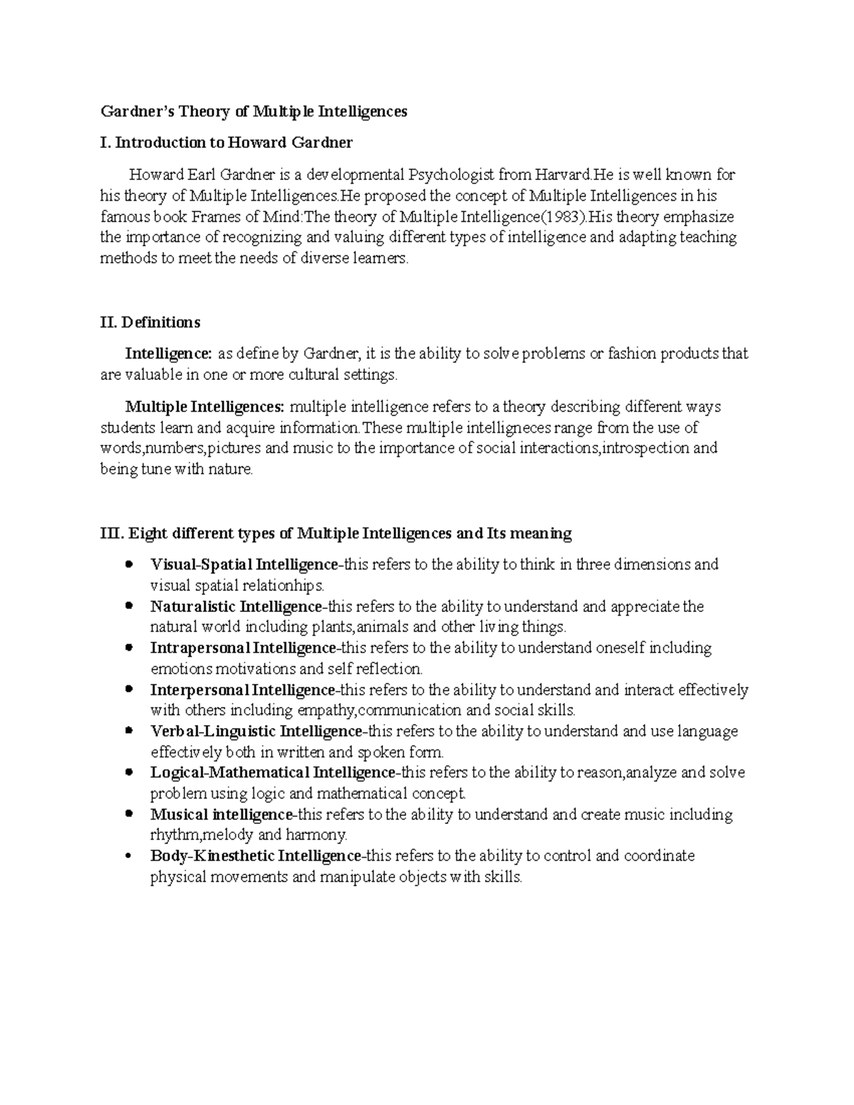 Gardners Multiple Intelligences Theory - Gardner’s Theory of Multiple ...