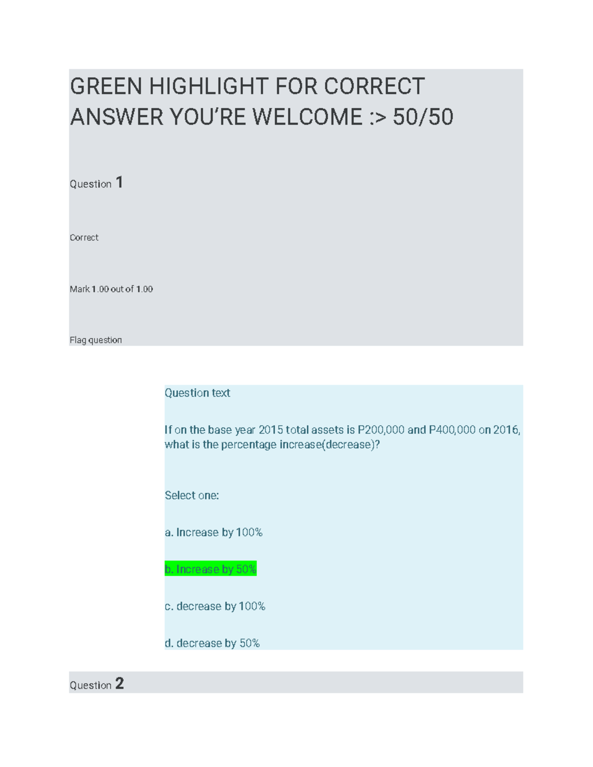 Pdfcoffee - Thanks - GREEN HIGHLIGHT FOR CORRECT ANSWER YOU’RE WELCOME ...