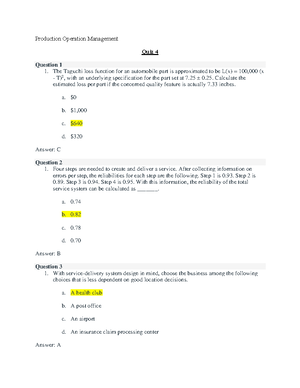 Production Management - Production Operation Management Quiz 7 Question ...