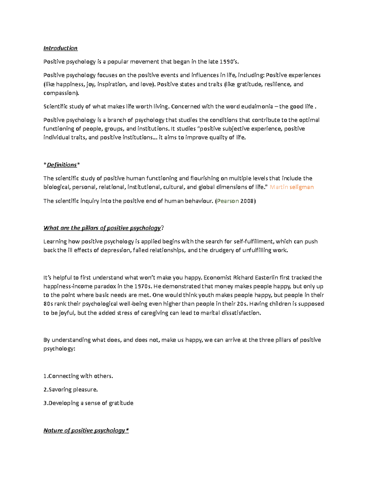 Nature n scope of postive psychology - Introduction Positive psychology ...