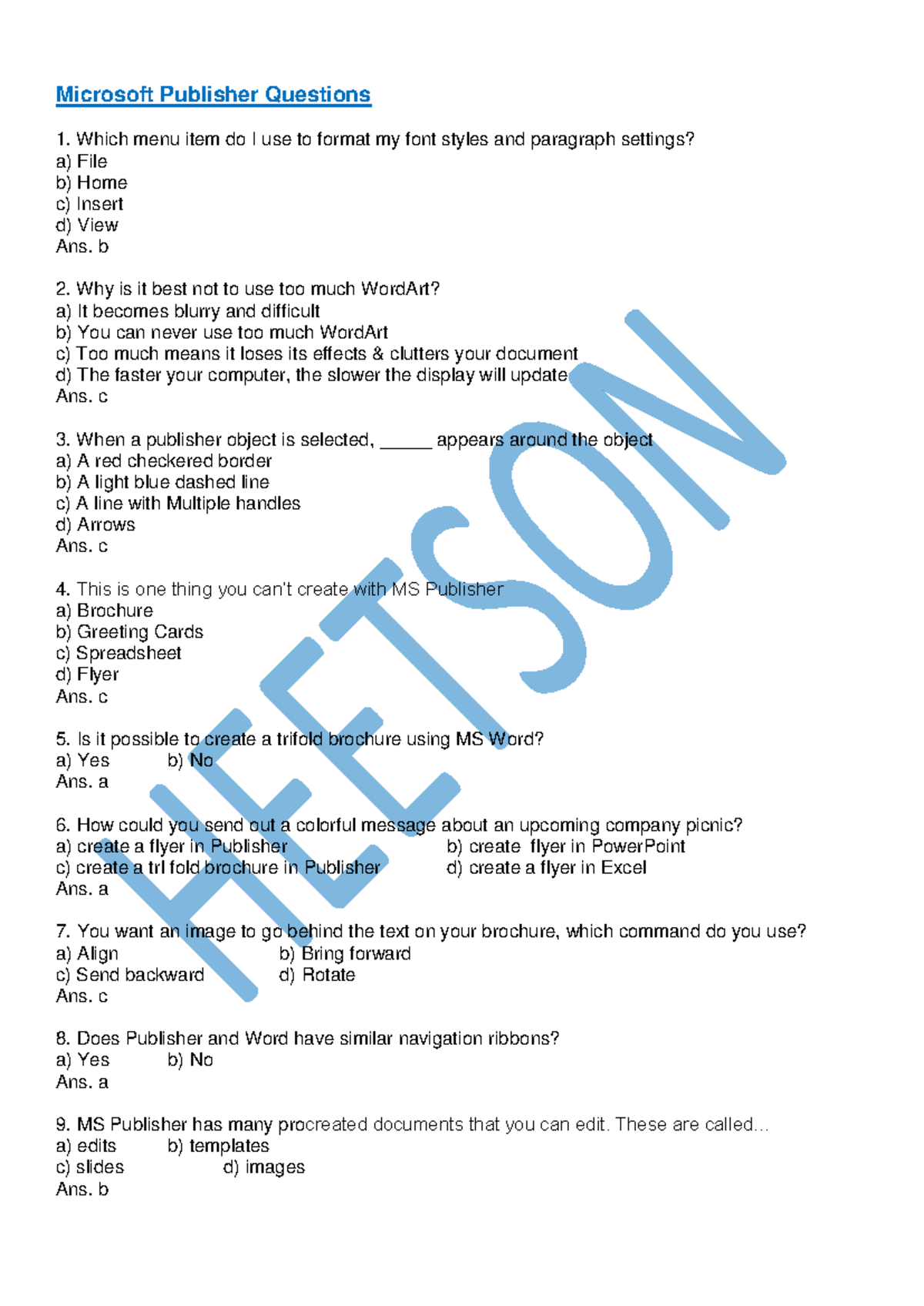 MS Publisher MCQ Questions - Microsoft Publisher Questions Which menu ...