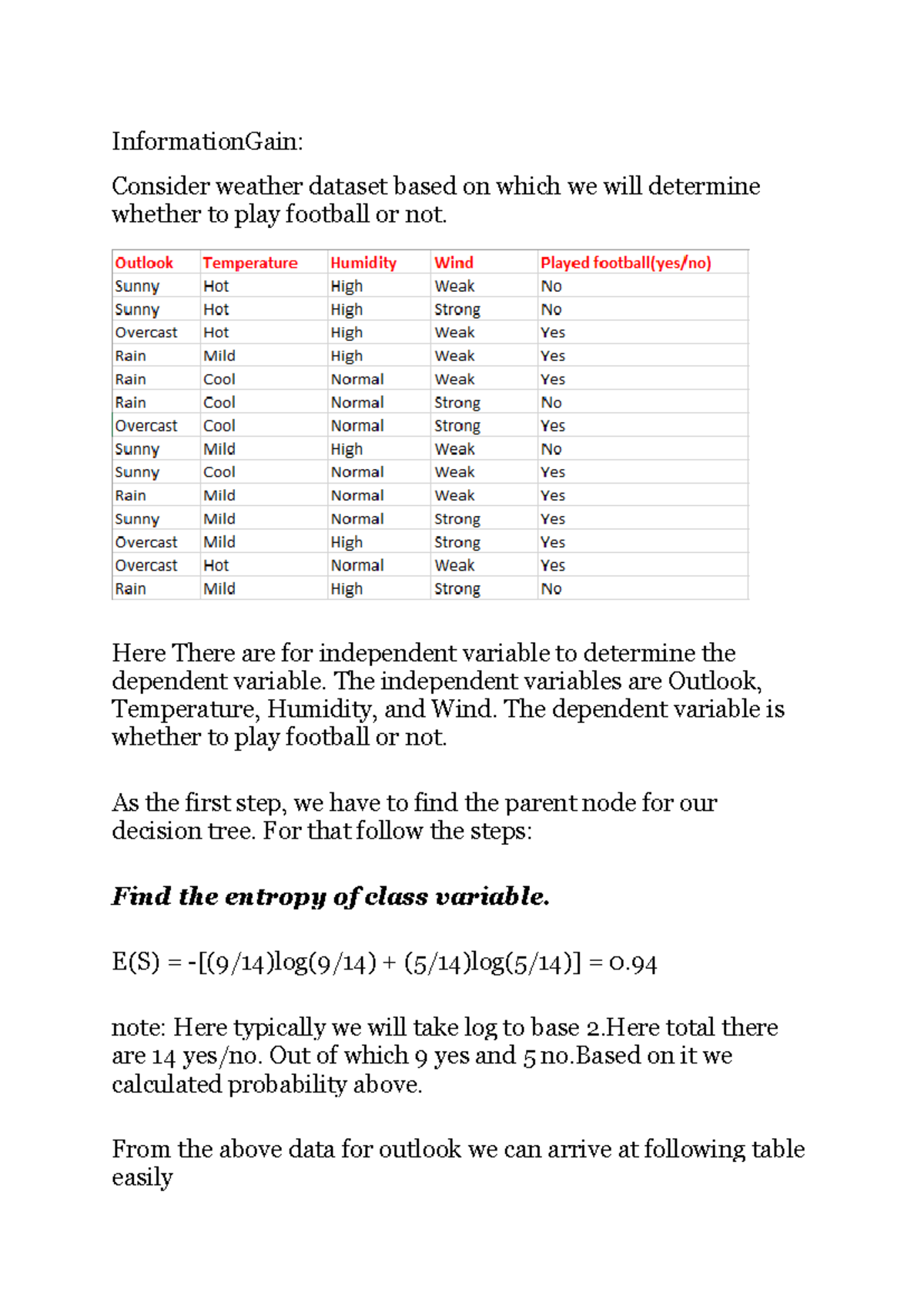 Infogain Weather - It is on the machine learning - InformationGain ...