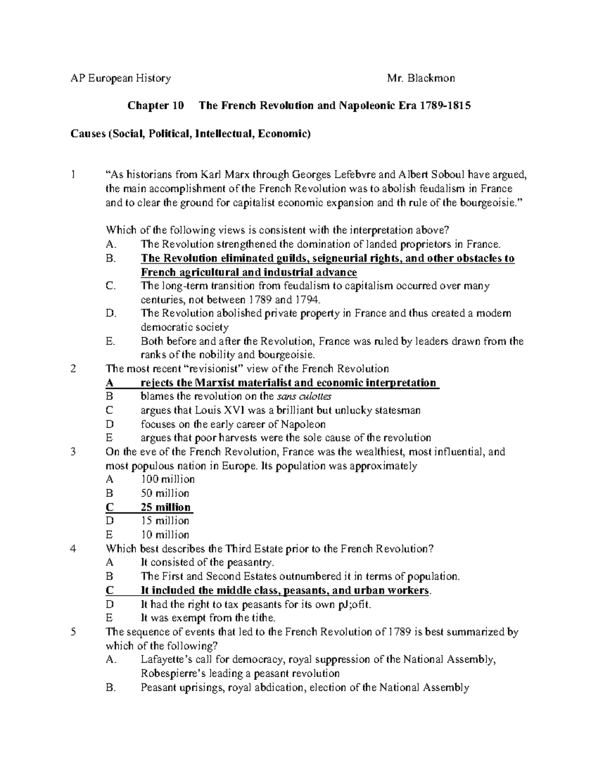 M-C Review 10 French Revolution and Napoleon - AP European History Mr ...