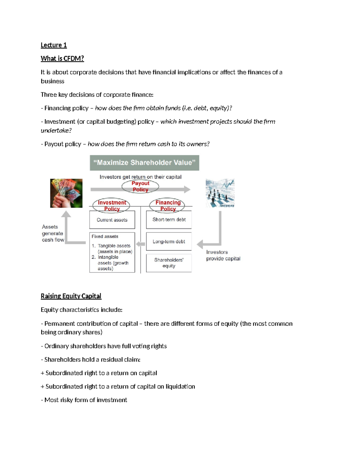 CFDM Lecture 1 Notes - Lecture 1 What is CFDM? It is about corporate ...