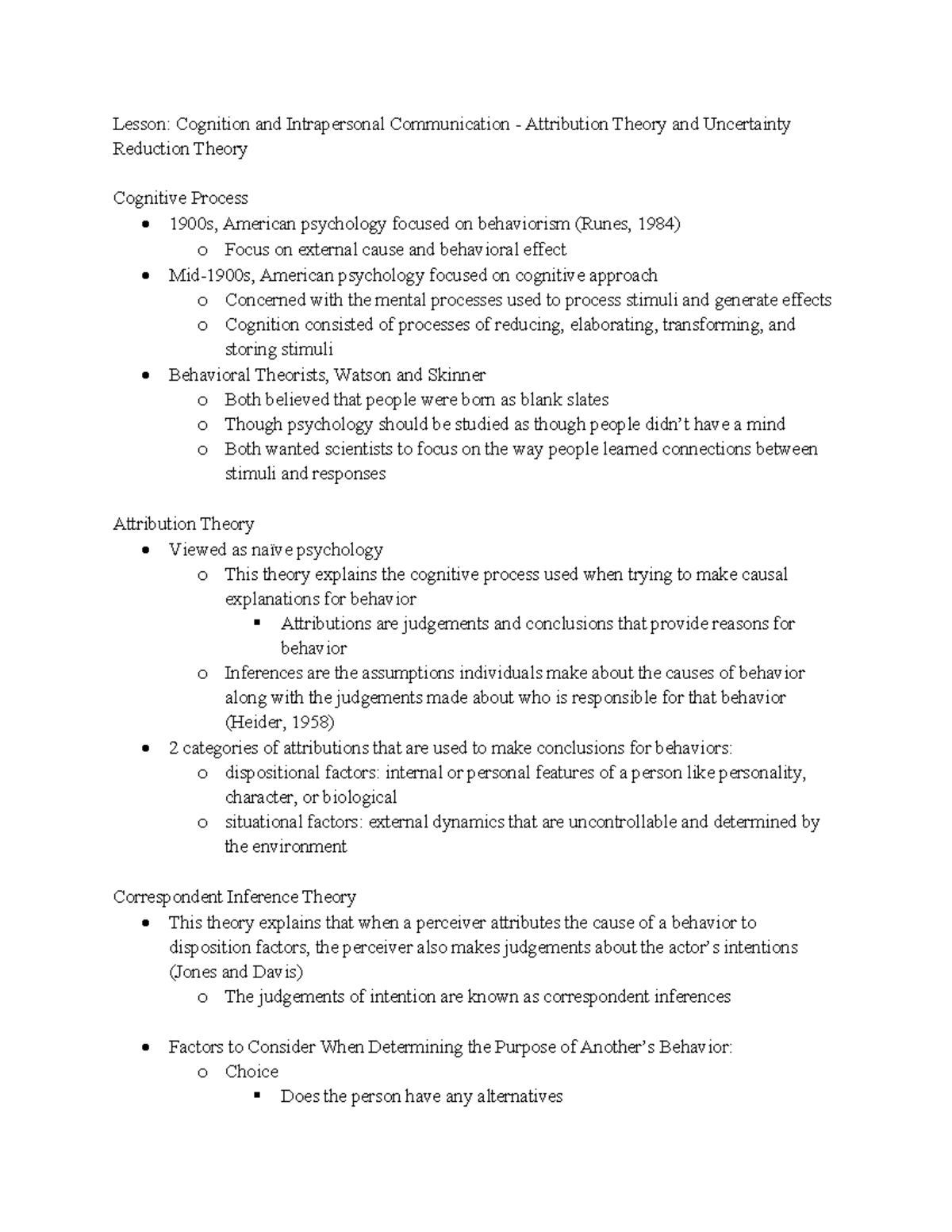 Cognition and Intrapersonal Communication - Attribution Theory and ...