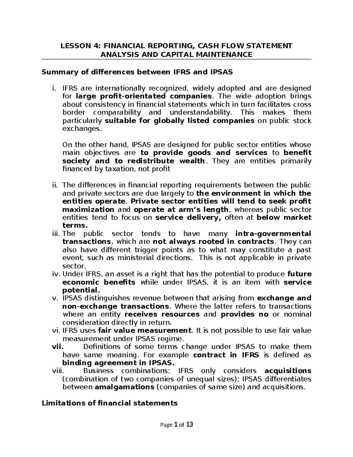 Lesson 4 Analysis of cash flow - LESSON 4: FINANCIAL REPORTING, CASH ...
