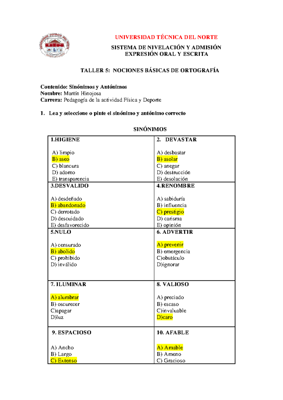 M Hinojosa Gonzalez Taller 5 Antonimos sinonimos sufijos y prefijos ...