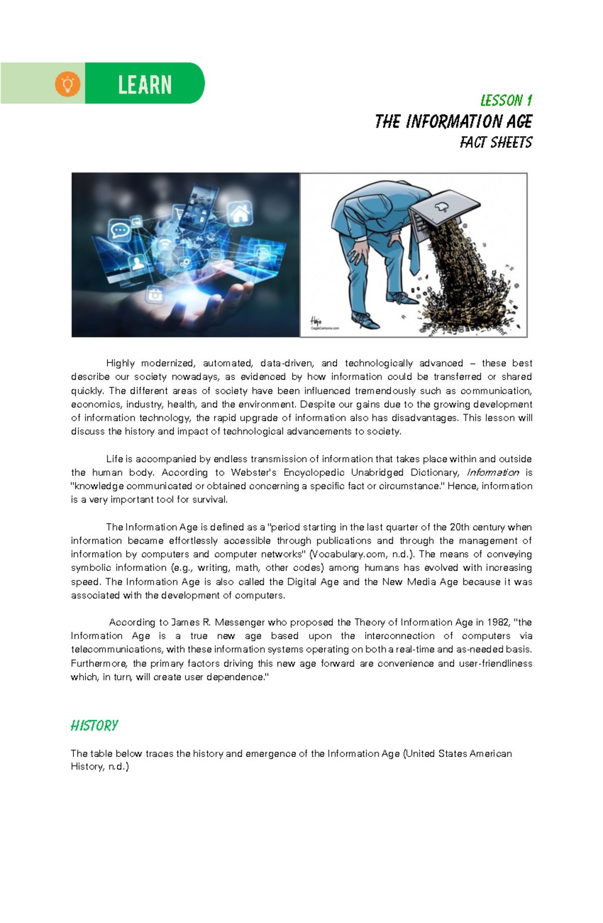 GE 7 Module Lesson 1F Fact Sheets - LESSON 1 THE INFORMATION AGE Fact ...