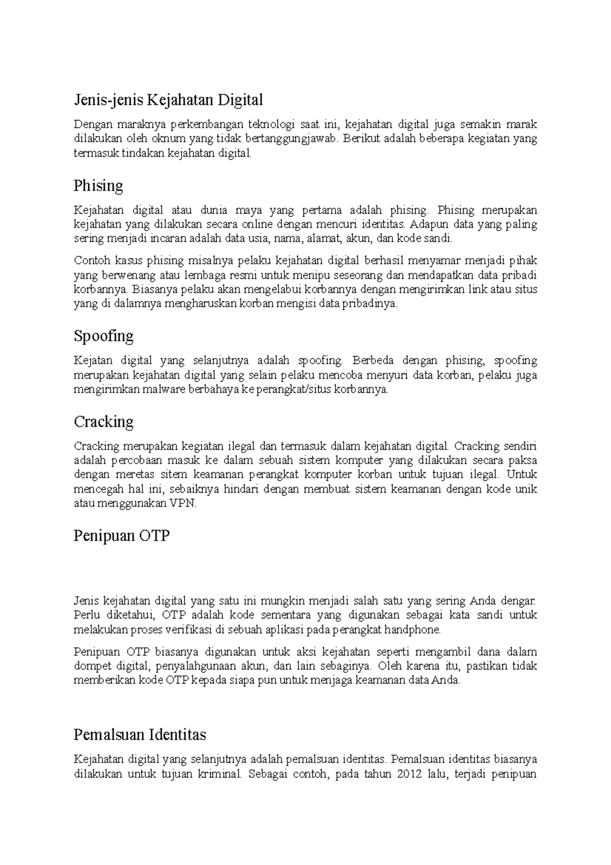 Kejahtan digital - dalam catatan ini berisi tentang macam macam jenis ...