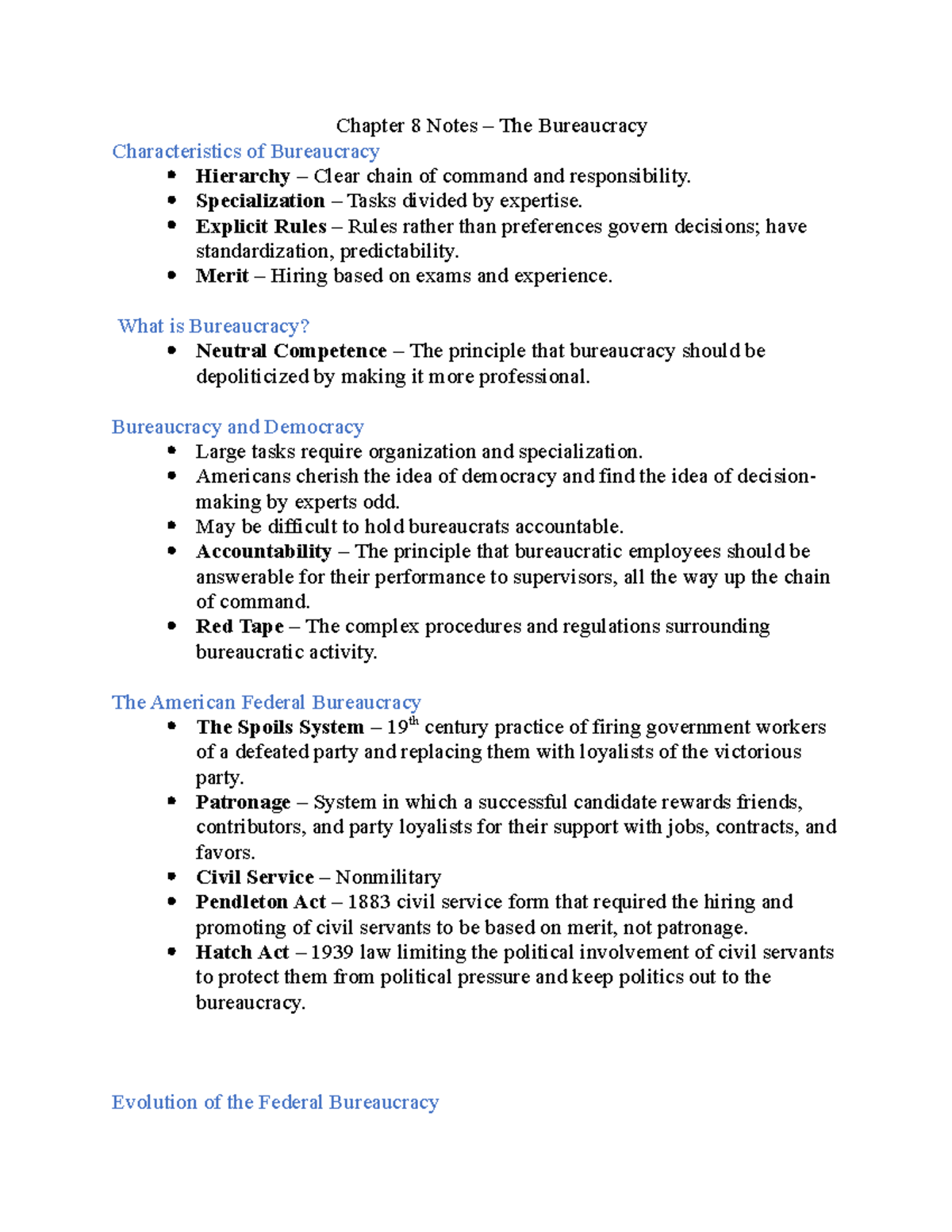 Chapter 8 Notes copy - Chapter 8 Notes – The Bureaucracy ...