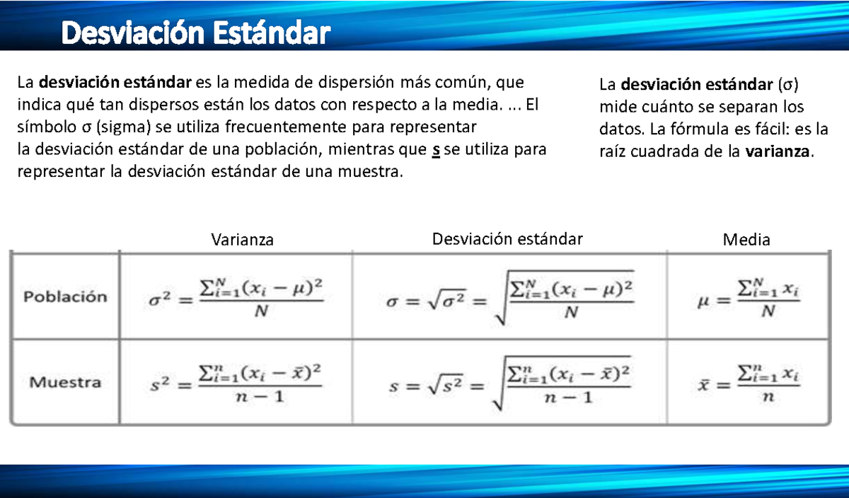 Desviación Estándar - La desviación estándar es la medida de dispersión ...