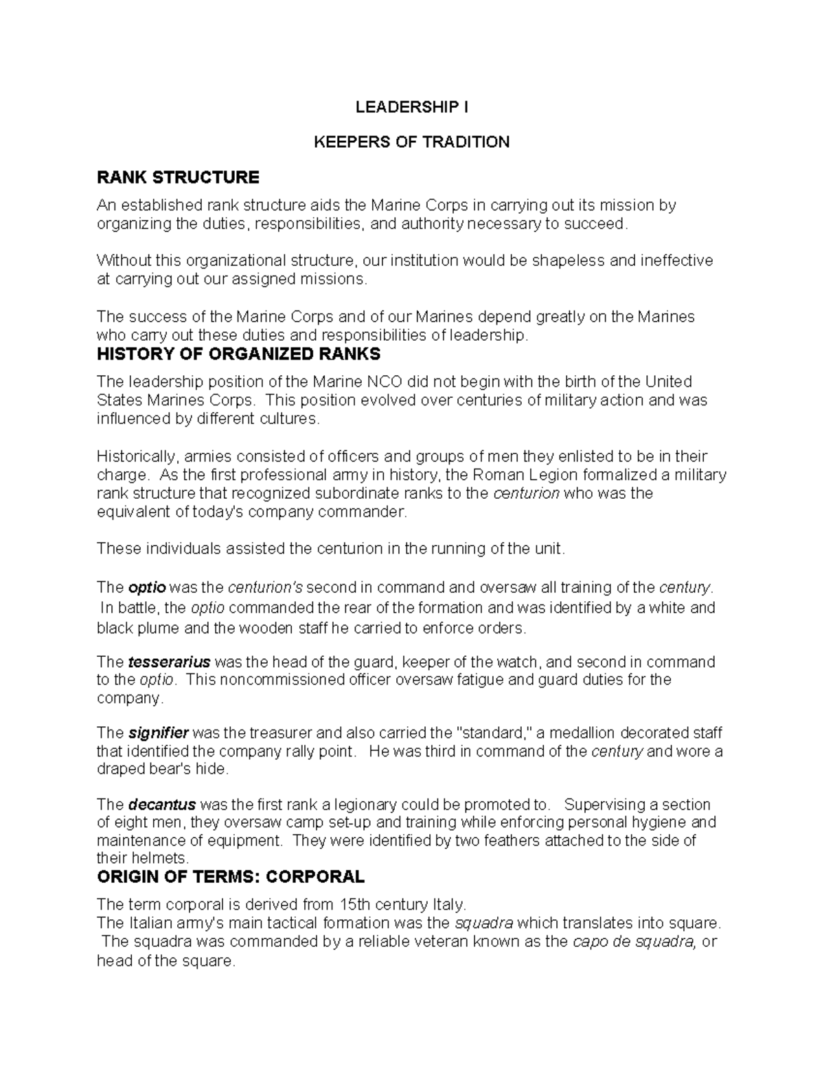 Leadership 1 - LEADERSHIP I KEEPERS OF TRADITION RANK STRUCTURE An ...