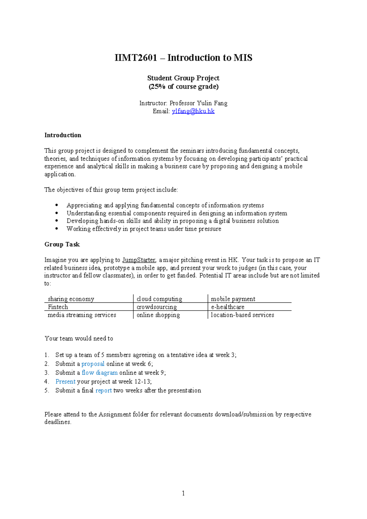 IIMT2601 Project Guideline - IIMT2601 – Introduction to MIS Student ...