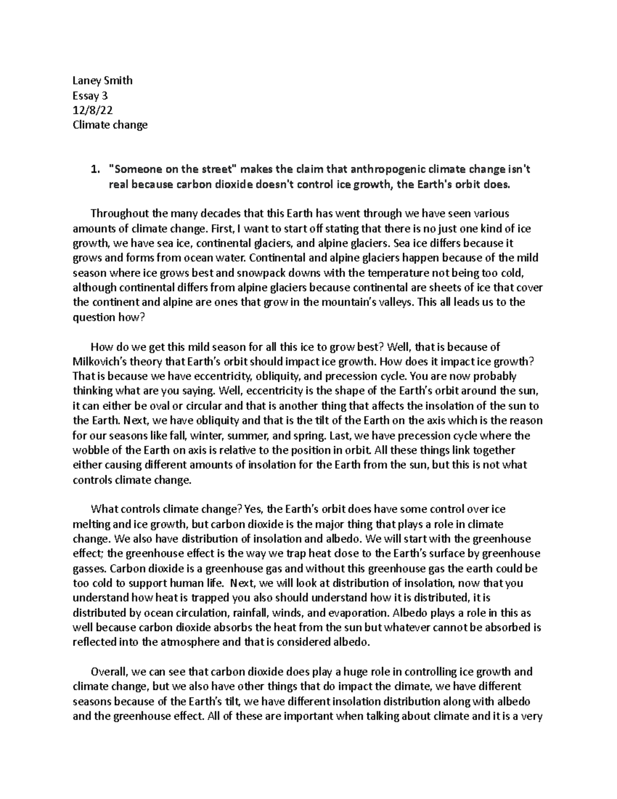 Essay 3 climate change - Laney Smith Essay 3 12/8/ Climate change ...