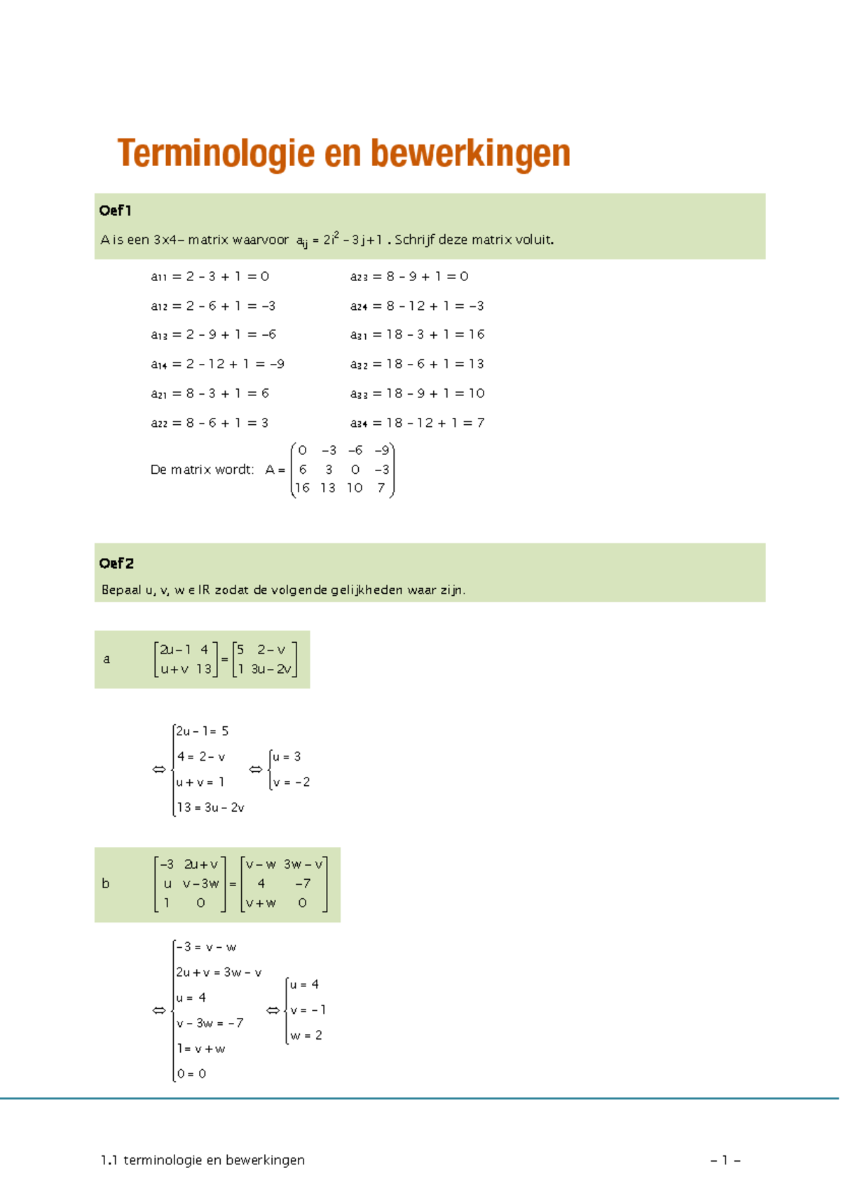 VBTL 56 Matrices D-gevorderde wiskunde Oplossingen H1 - 1 terminologie en bewerkingen - 1 - Oef ...