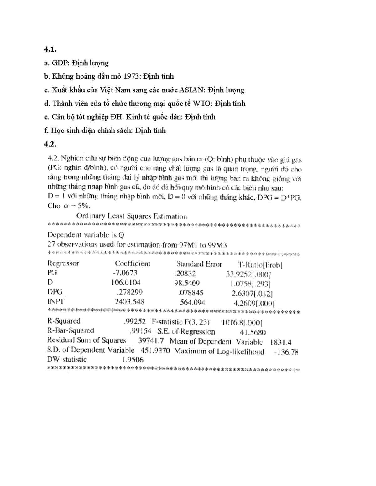 BT Kinh tế lượng - Abc - 4. a. GDP: Định lượng b. Khủng hoảng dầu mỏ ...