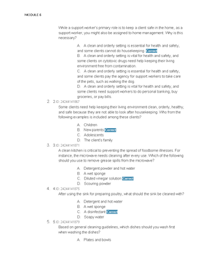 Module 6 - Household Management, Nutrition and Hydration test review ...