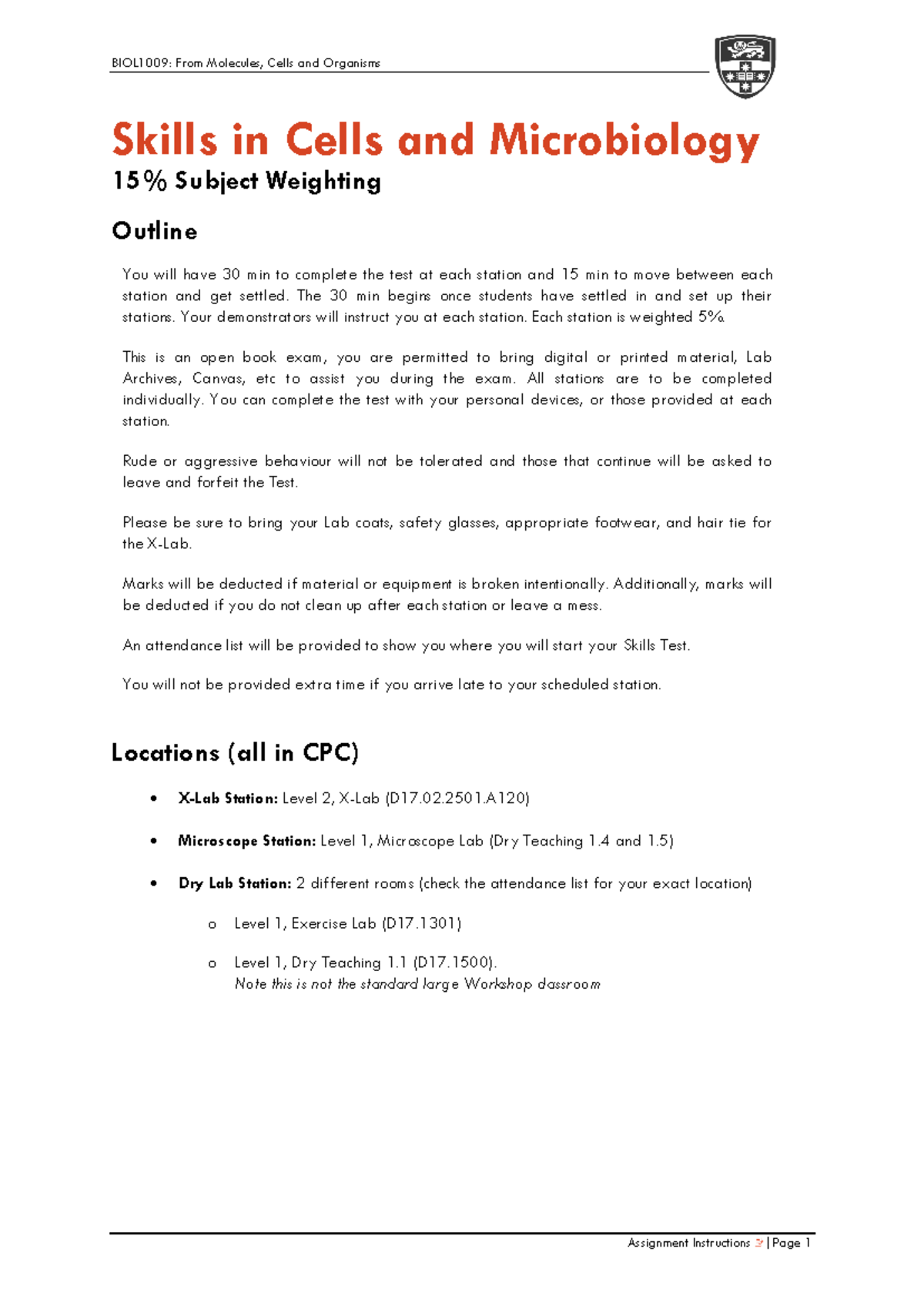Skills Test Instructions - Skills in Cells and Microbiology 15% Subject ...