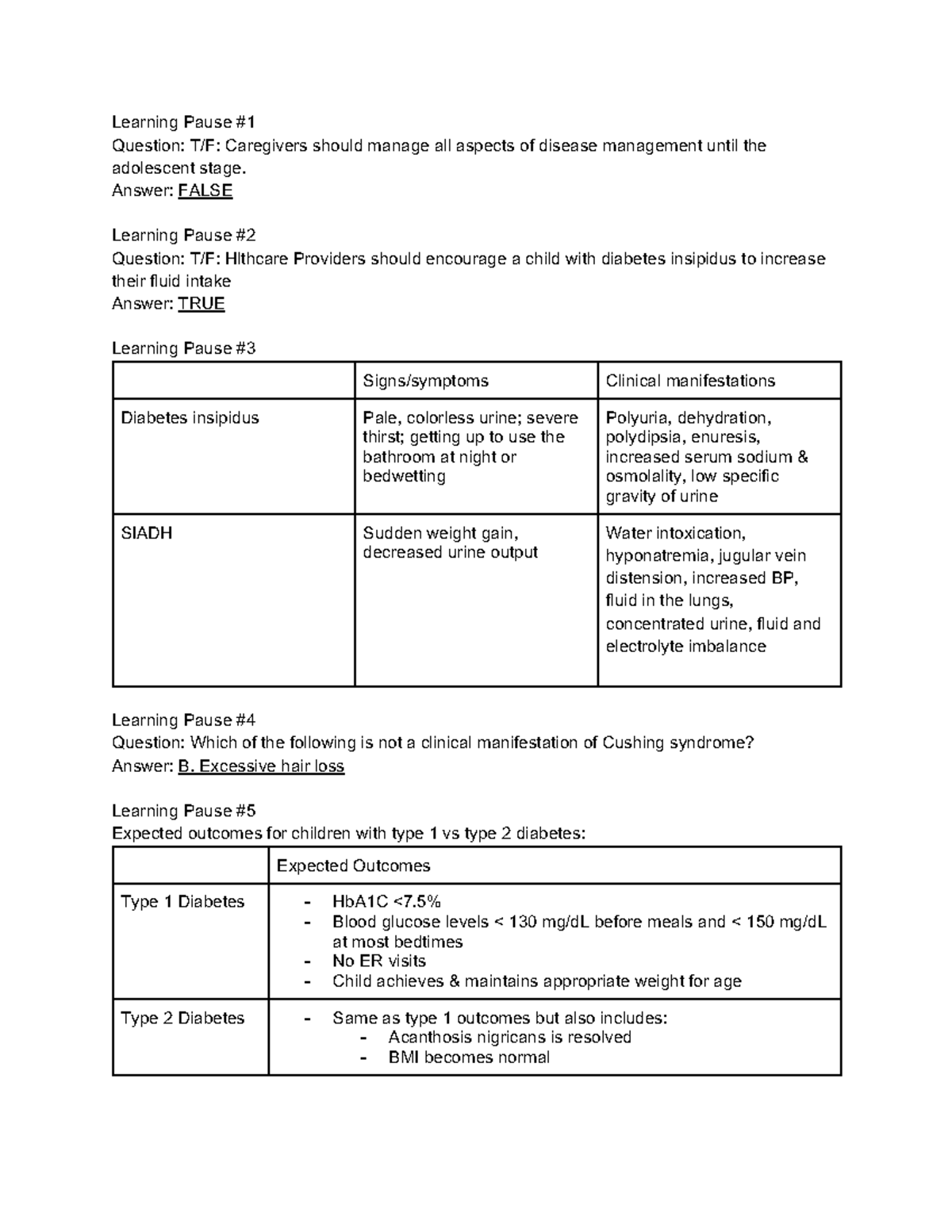 PEDs In Class Assignment (Ch 31) PDF - Learning Pause # Question: T/F: Caregivers should manage ...