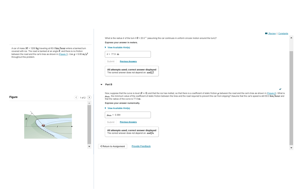 Mastering Physics Ch 05 HW - Banked Frictionless Curve, and Flat Curve ...