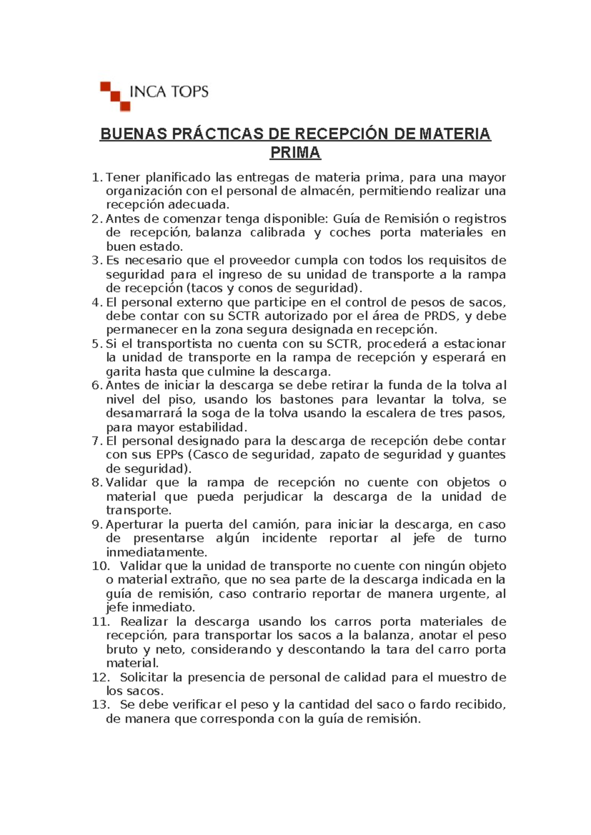 Buenas Practicas DE Recepción DE Materia Prima - BUENAS PRÁCTICAS DE RECEPCIÓN DE MATERIA PRIMA ...
