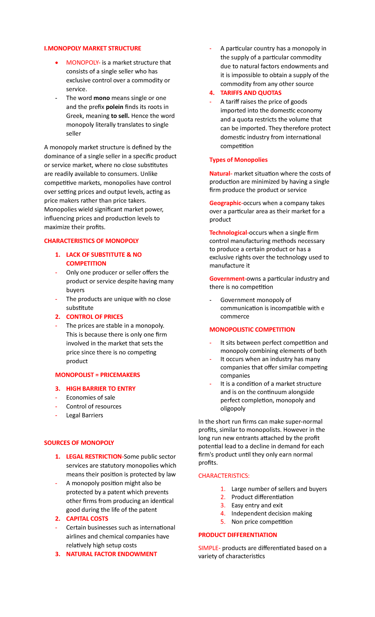 Econ - I MARKET STRUCTURE MONOPOLY- is a market structure that consists ...