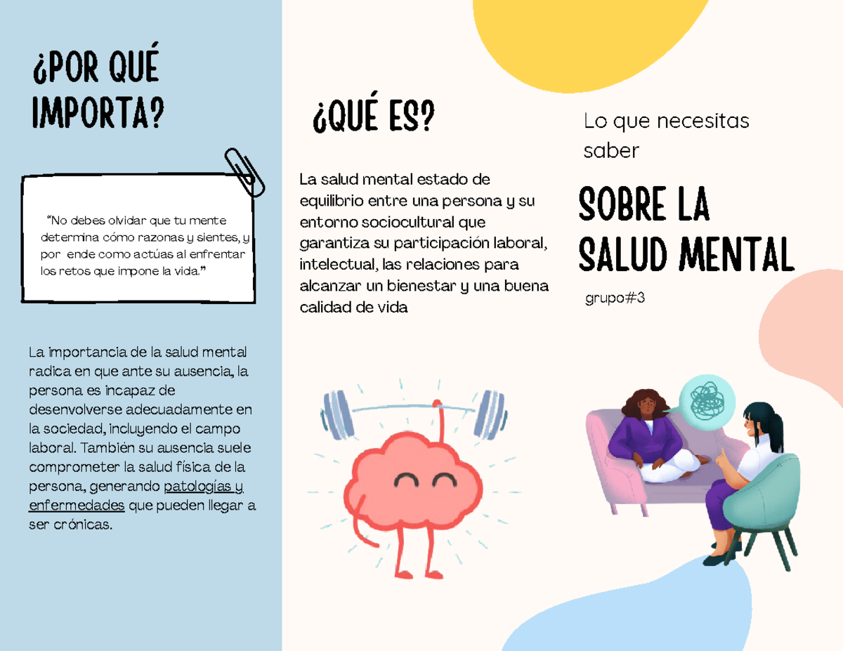 folleto transtorno mental - ¿POR QUÉ IMPORTA? ¿QUÉ ES? La importancia de la salud mental radica ...
