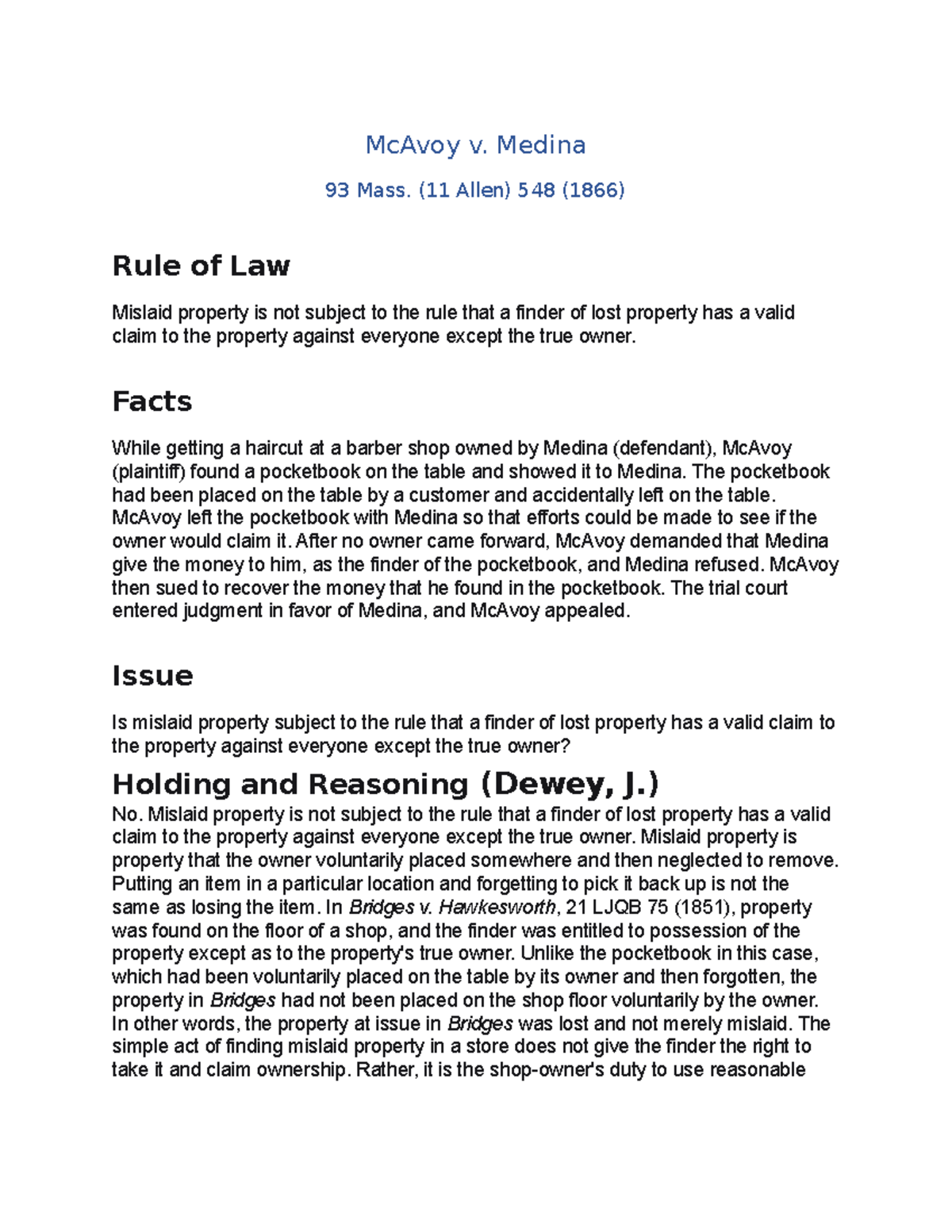 Property 1 outline part 3 - McAvoy v. Medina 93 Mass. (11 Allen) 548 ...