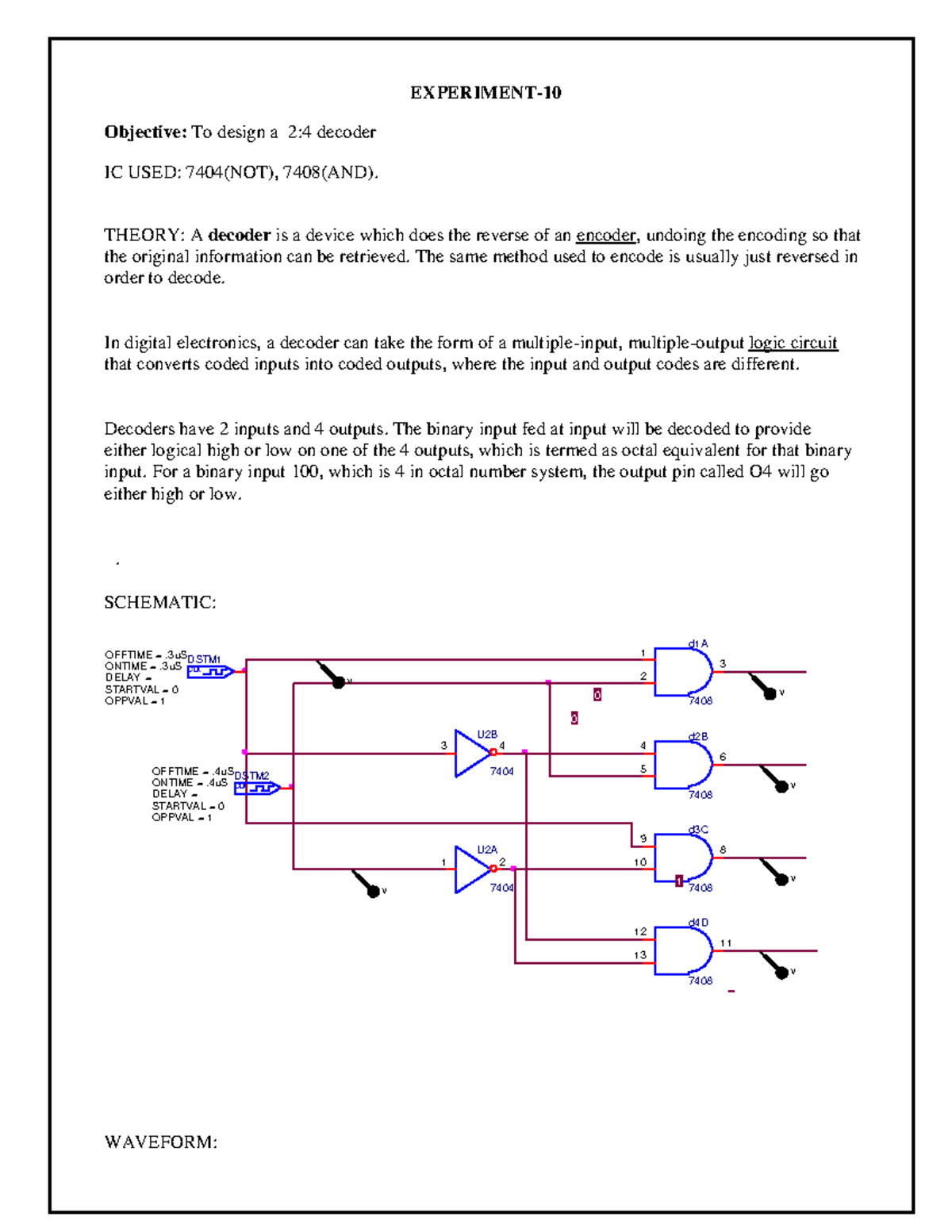 4 bit adder and substractor - EXPERIMENT- Objective: To design a 2:4 ...