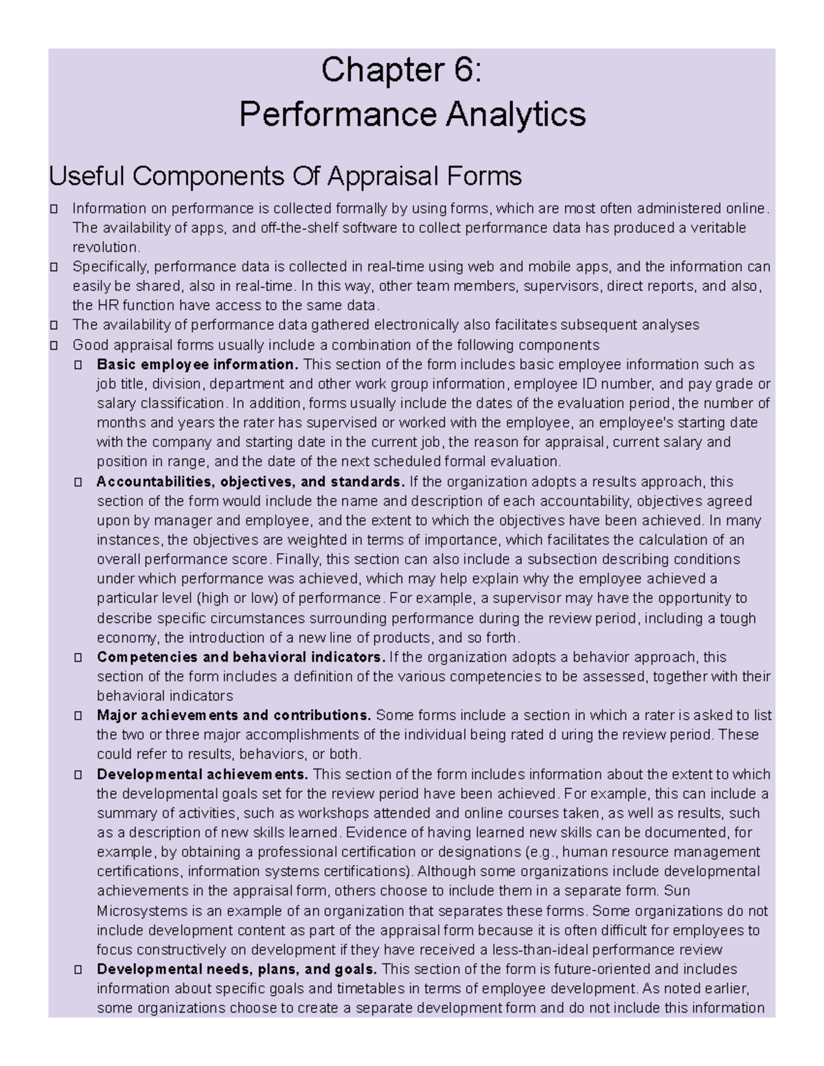 Ch 6 Performance Analytics - Chapter 6: Performance Analytics Useful Components Of Appraisal ...
