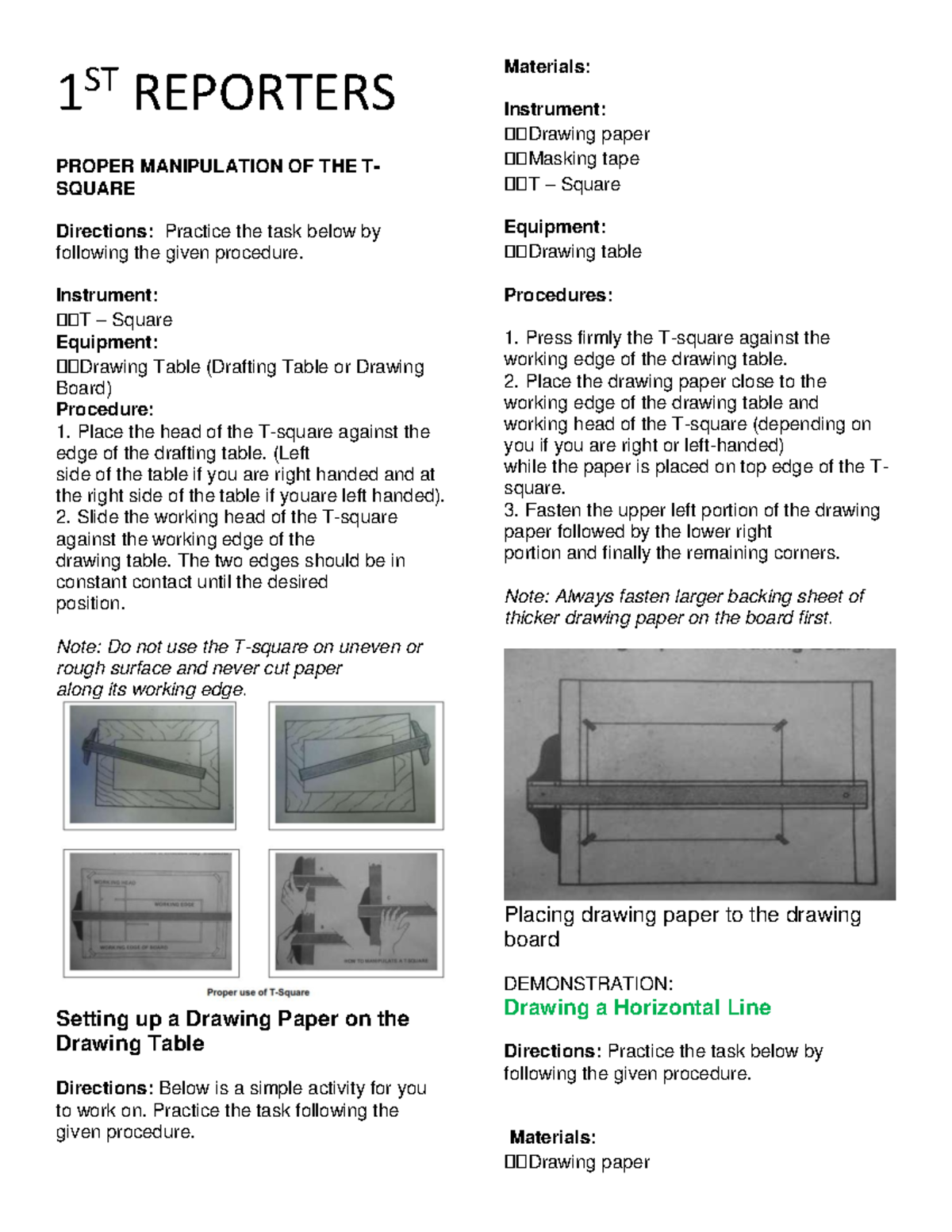 Mechanical Drafting 1ST 5TH Reporters - 1 ST REPORTERS PROPER ...
