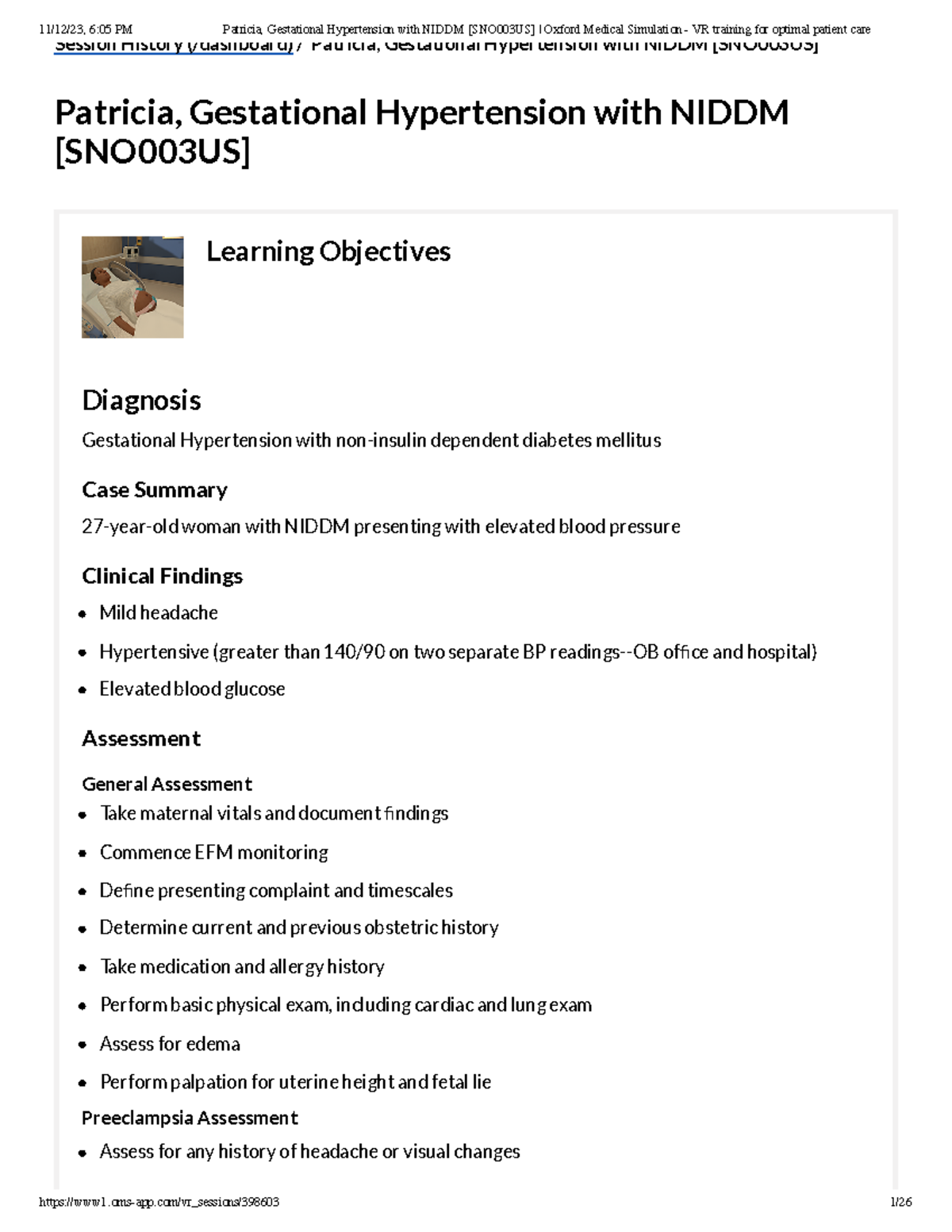 Patricia, Gestational Hypertension with Niddm [SNO003US] Oxford Medical ...