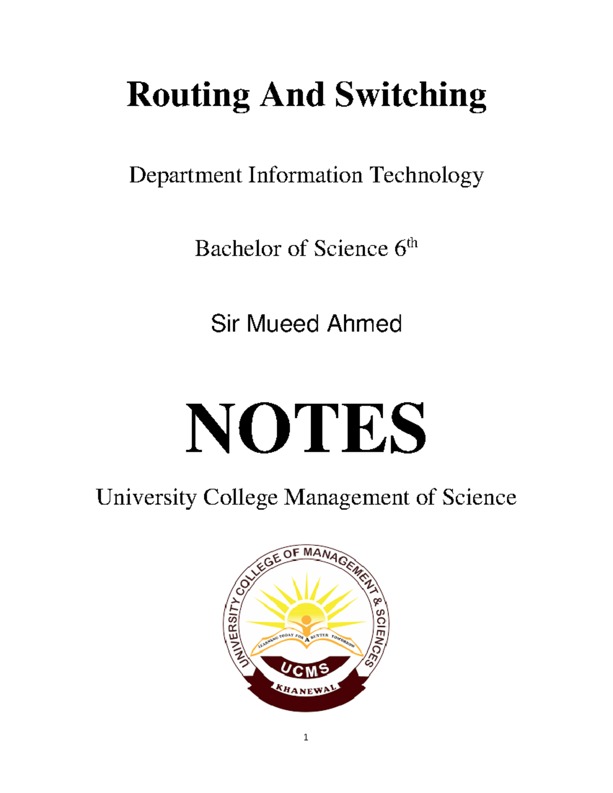 Notes Routing and switching - Routing And Switching Department ...