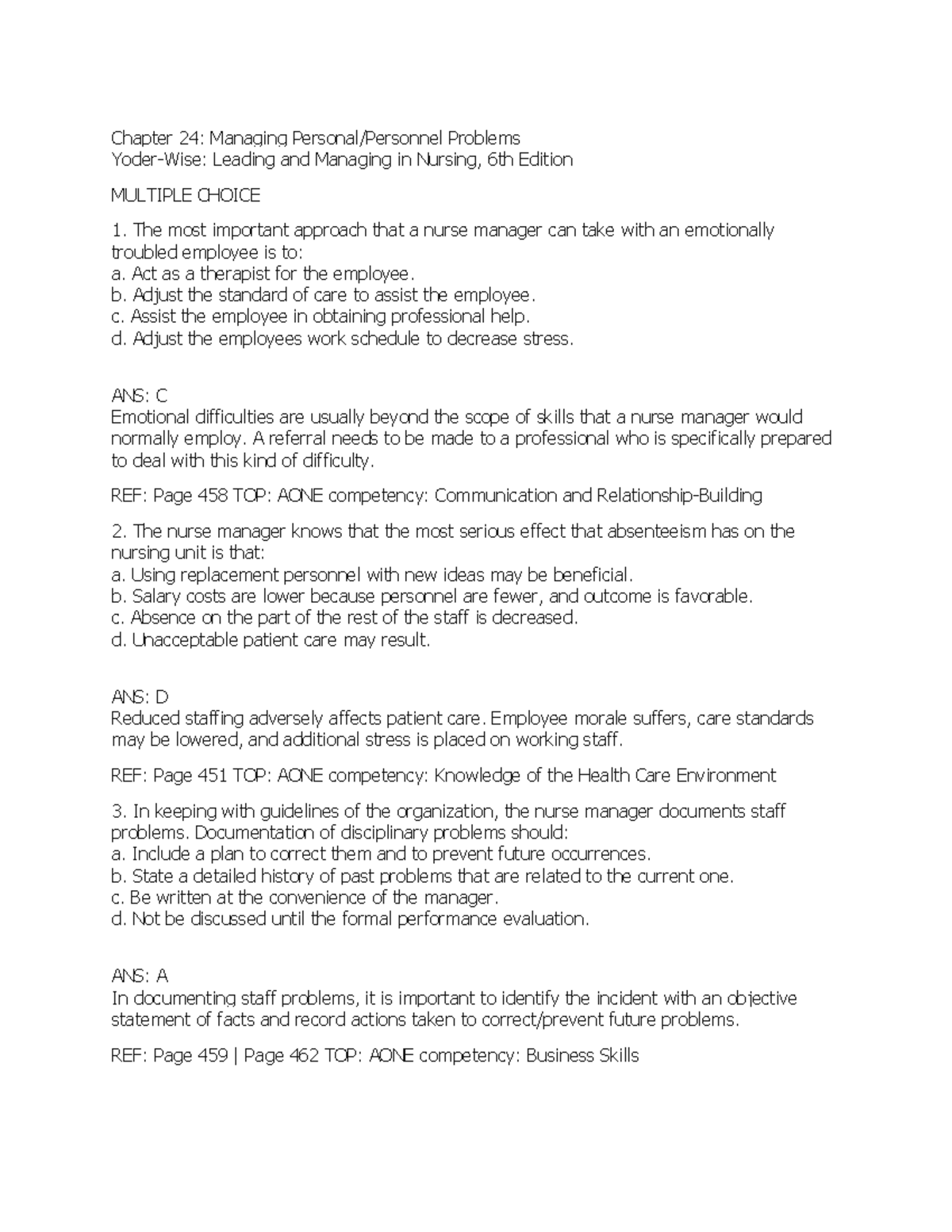 Chapter 24 - questions and answers - Chapter 24: Managing Personal ...