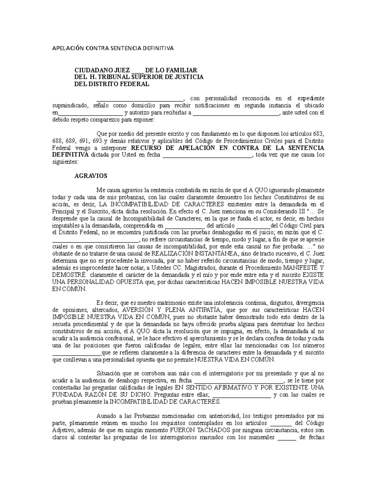 Apelaci‡N Contra Sentencia Definitiva - APELACIÓN CONTRA SENTENCIA DEFINITIVA CIUDADANO JUEZ ...