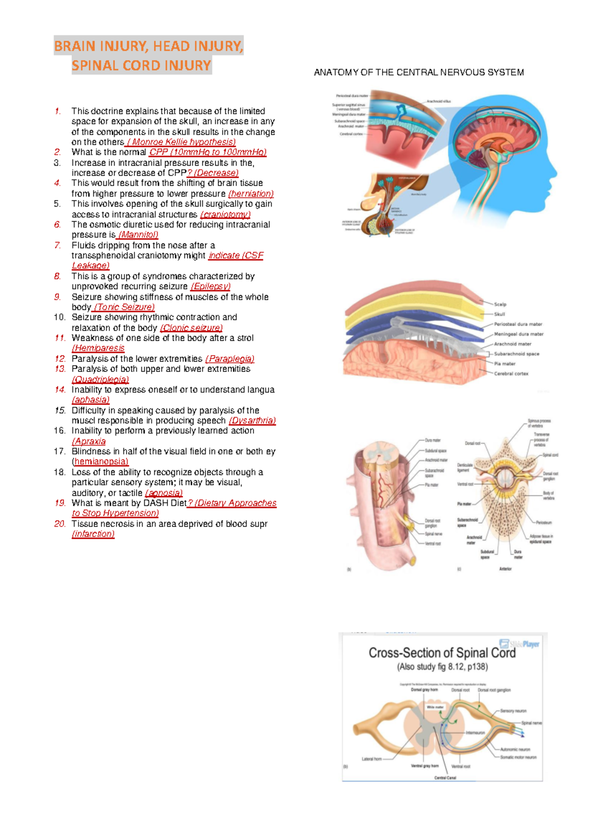 Brain Injury HEAD Injury AND Spinal CORD Injury SIR MARK - BRAIN INJURY ...