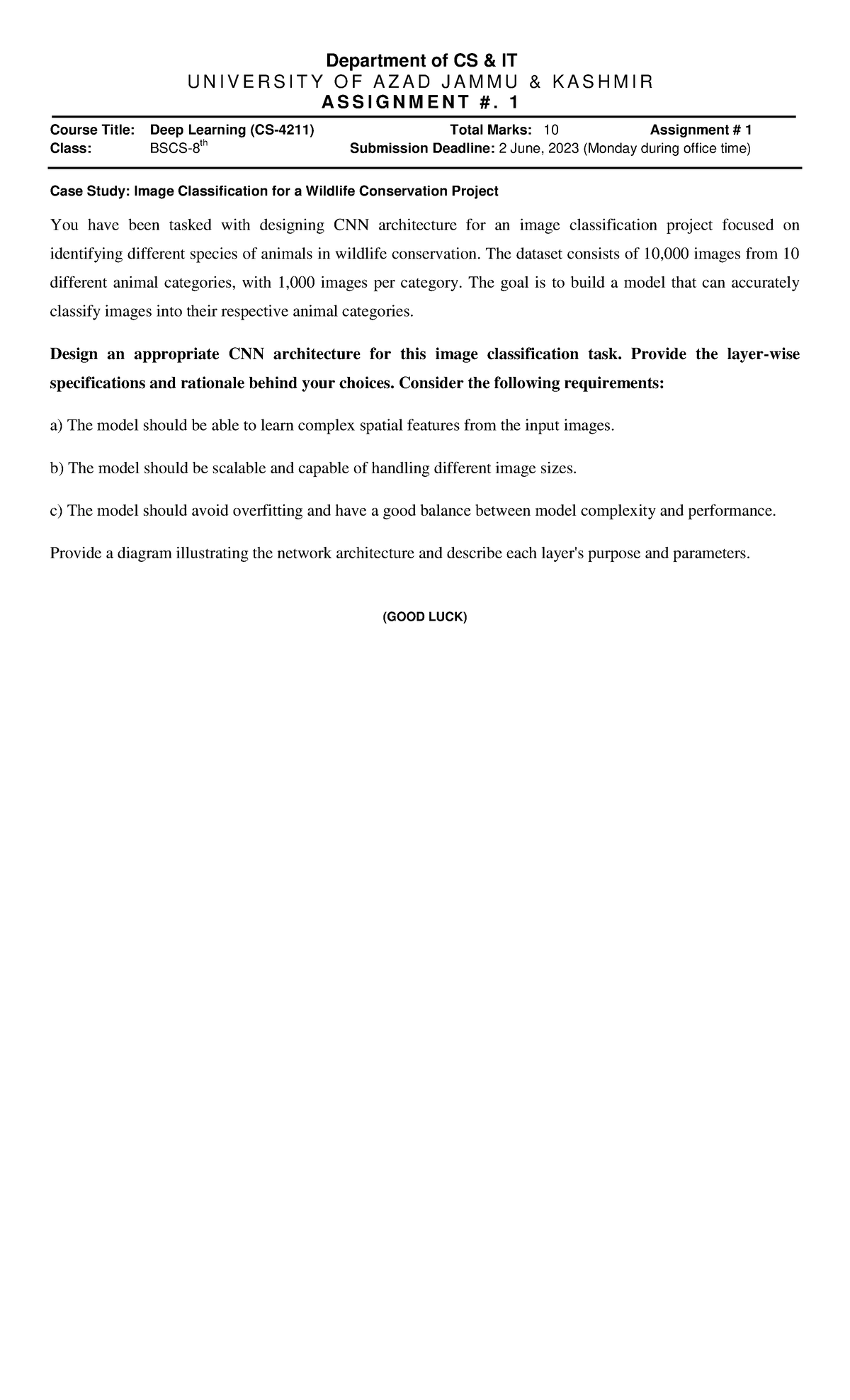 Assignment Deep Learning - Department of CS & IT U N I V E R S I T Y O ...