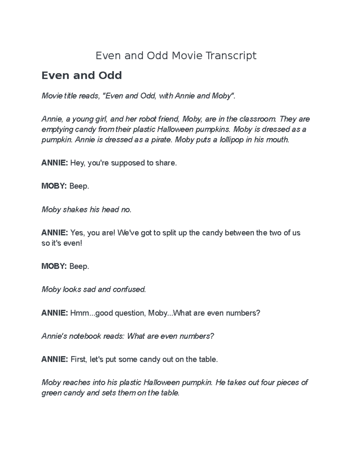 Even and Odd - hello - Even and Odd Movie Transcript Even and Odd Movie ...