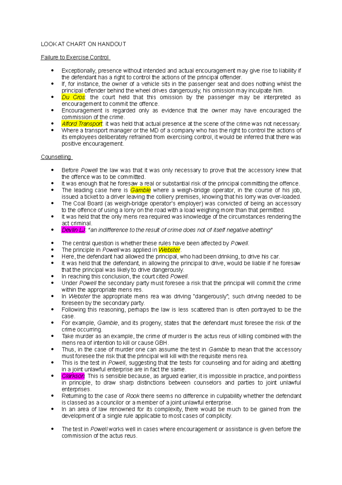 LOOK AT Chart ON Handout - LOOK AT CHART ON HANDOUT Failure to Exercise ...