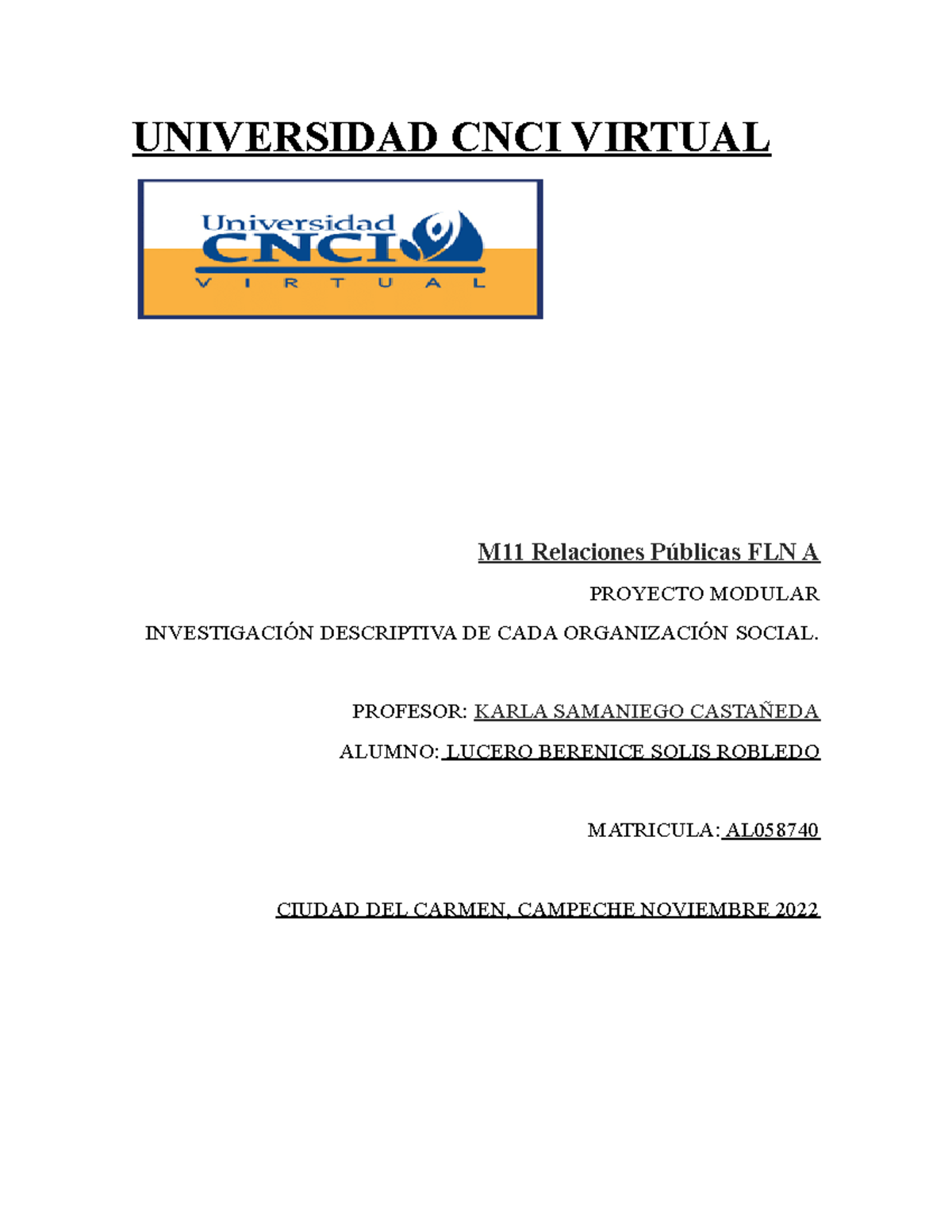 Proyecto Modular Relaciones Publicas - Investigación Descriptiva - UNIVERSIDAD CNCI VIRTUAL M11 ...