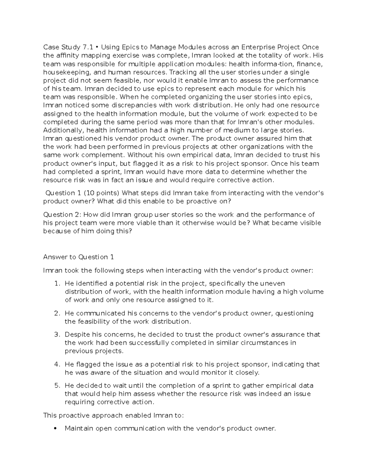 Read Case Study 7 reflection - Case Study 7 • Using Epics to Manage ...