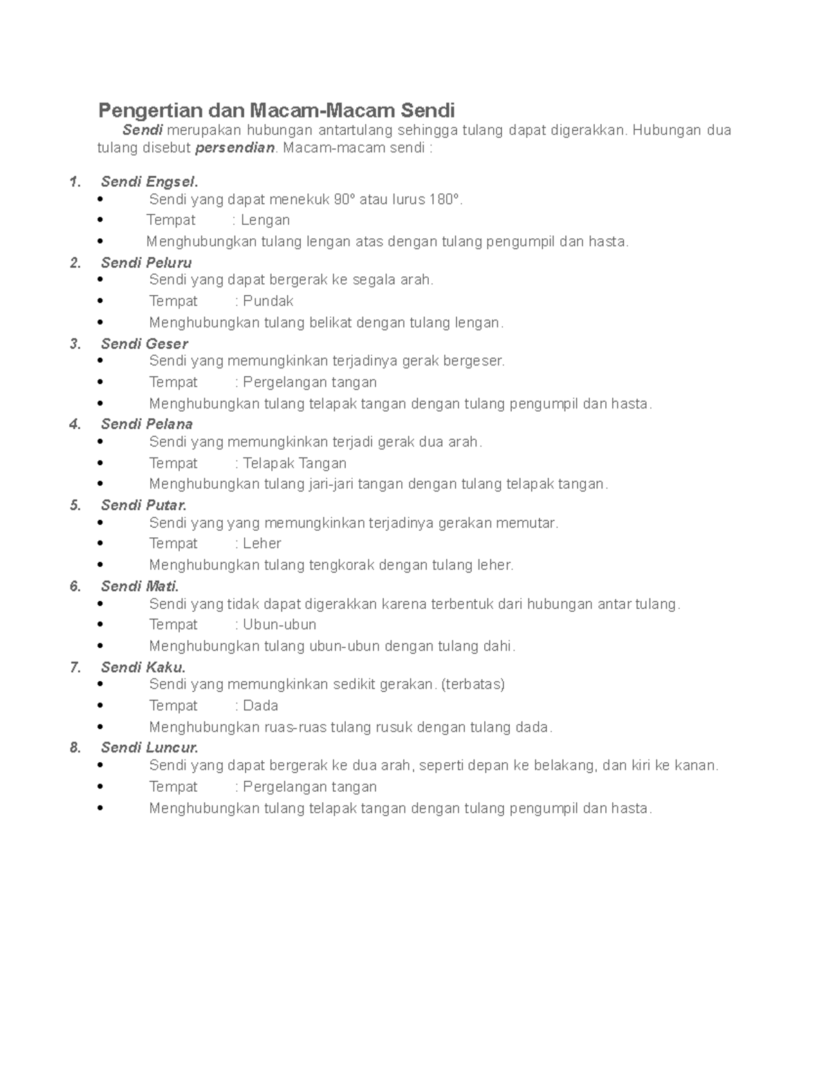 Sendi - Pengertian dan Macam-Macam Sendi Sendi merupakan hubungan ...