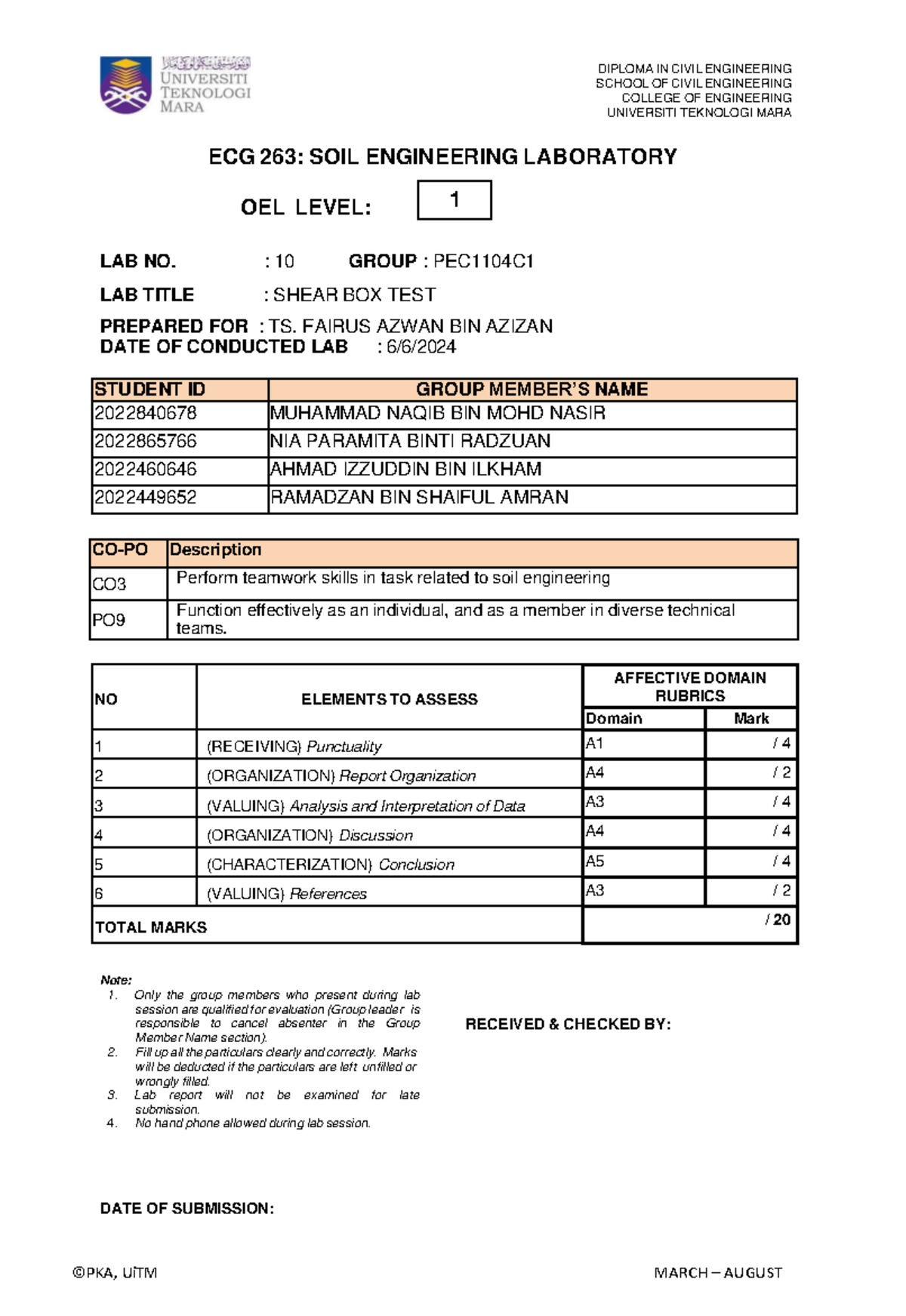 Shear BOX TEST LAB REPORT - 1 DIPLOMA IN CIVIL ENGINEERING SCHOOL OF ...