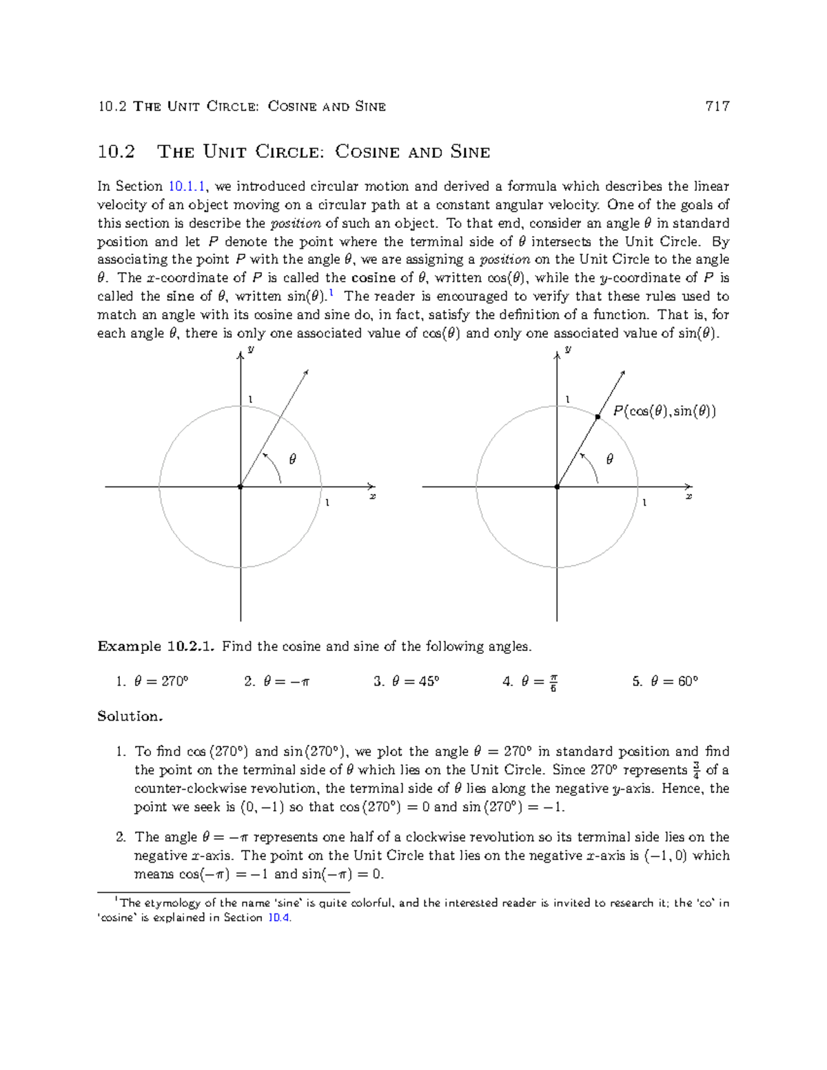Trignometric - notes - 10 The Unit Circle: Cosine and Sine 717 10 The ...
