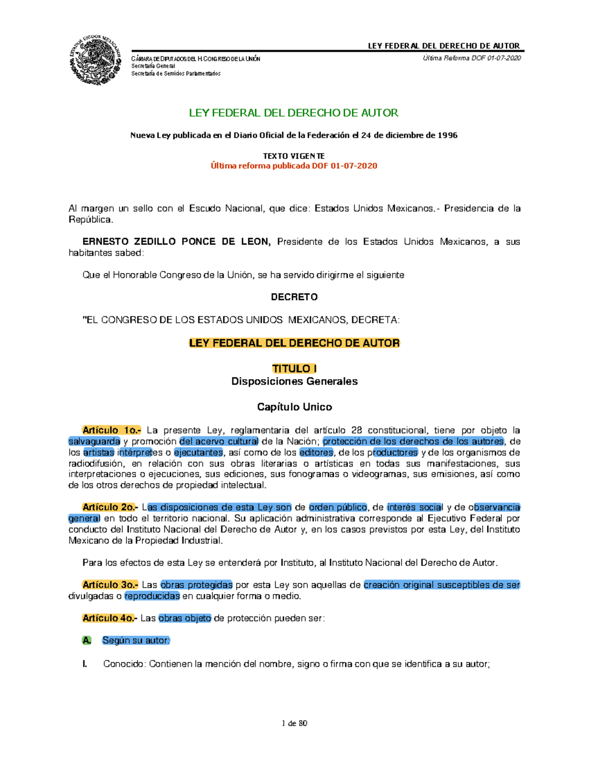 LFDA - LEY FEDERAL DE DERECHOS DE AUTOR - CÁMARA DE DIPUTADOS DEL H ...