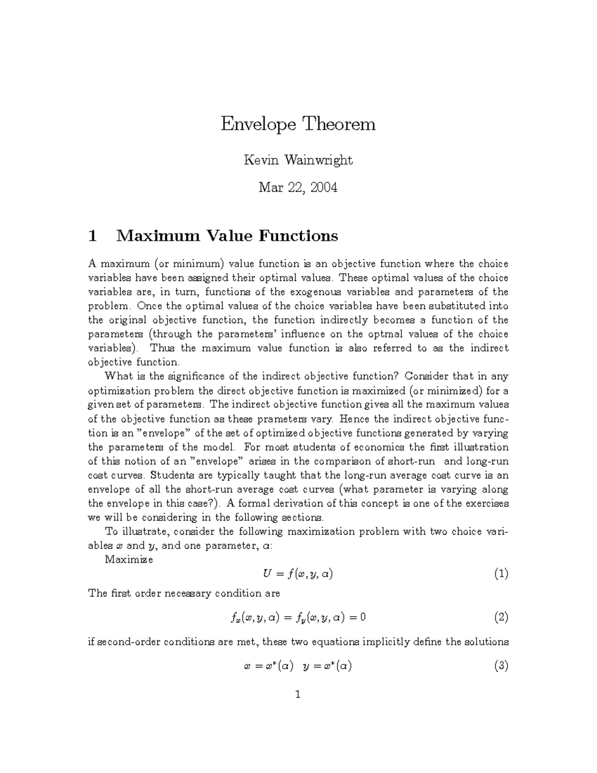 Env-theorem 2 - Explanation of Envelope theorem - Envelope Theorem ...