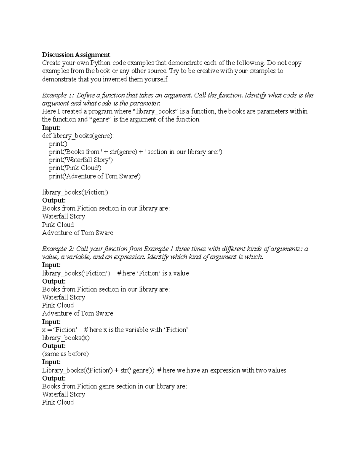 Cs1101 Discussion Assignment Unit 2 Discussion Assignment Create Your Own Python Code Examples