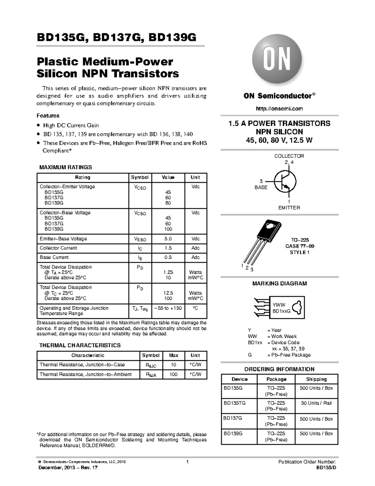 BD135-D - Electrónica básica - Semiconductor Components Industries, LLC ...