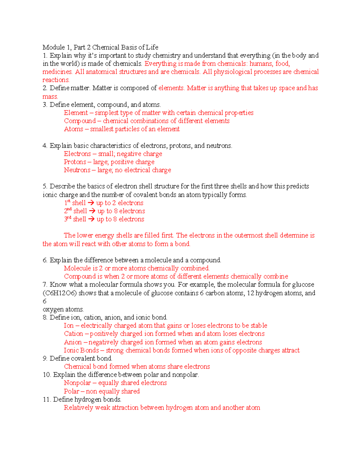 Chapter 2- Chemical Basis of Life - Module 1, Part 2 Chemical Basis of ...